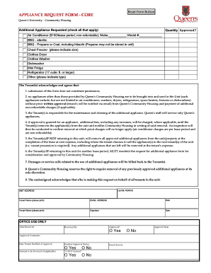 Fillable Online APPLIANCE REQUEST FORM - CORE - Queen039s Community ...