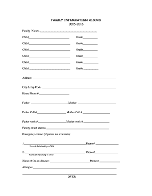 Fillable Online ourshepherd CHILD INFORMATION RECORD - ourshepherdorg ...
