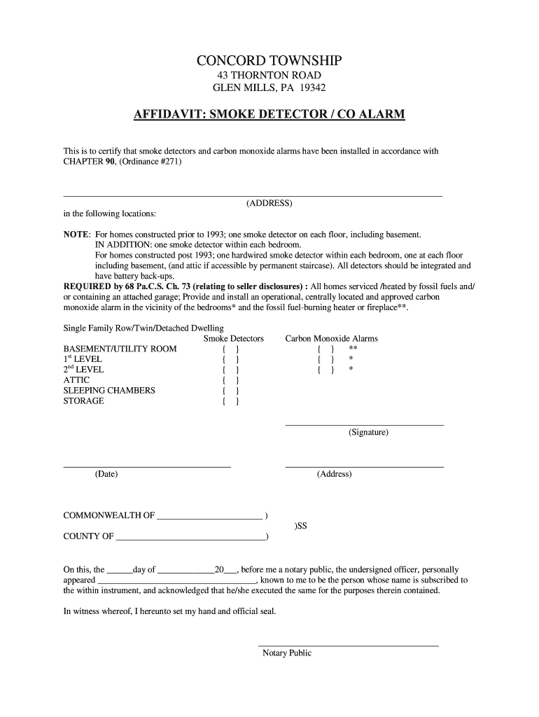 Fillable Online AFFIDAVIT FOR SMOKE DETECTOR CO ALARM Fax Email Print ...