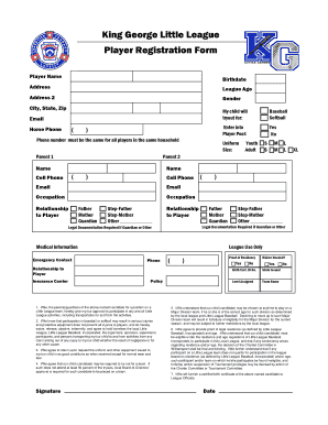 Fillable Online King George Little League Player Registration Form Fax Email Print - pdfFiller