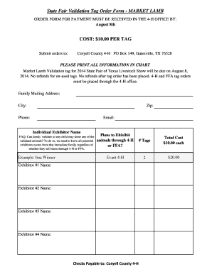 Fillable Online coryell agrilife State Fair Validation Tag Order Form ...