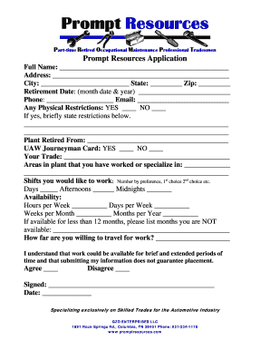 Fillable Online Prompt Resources Application Fax Email Print - pdfFiller
