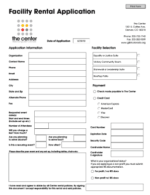 Fillable Online Facility Rental Application - GLBTColoradoorg Fax Email ...