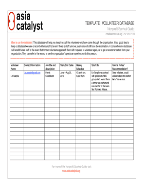 Fillable Online TEMPLATE VOLUNTEER DATABASE Fax Email Print - pdfFiller