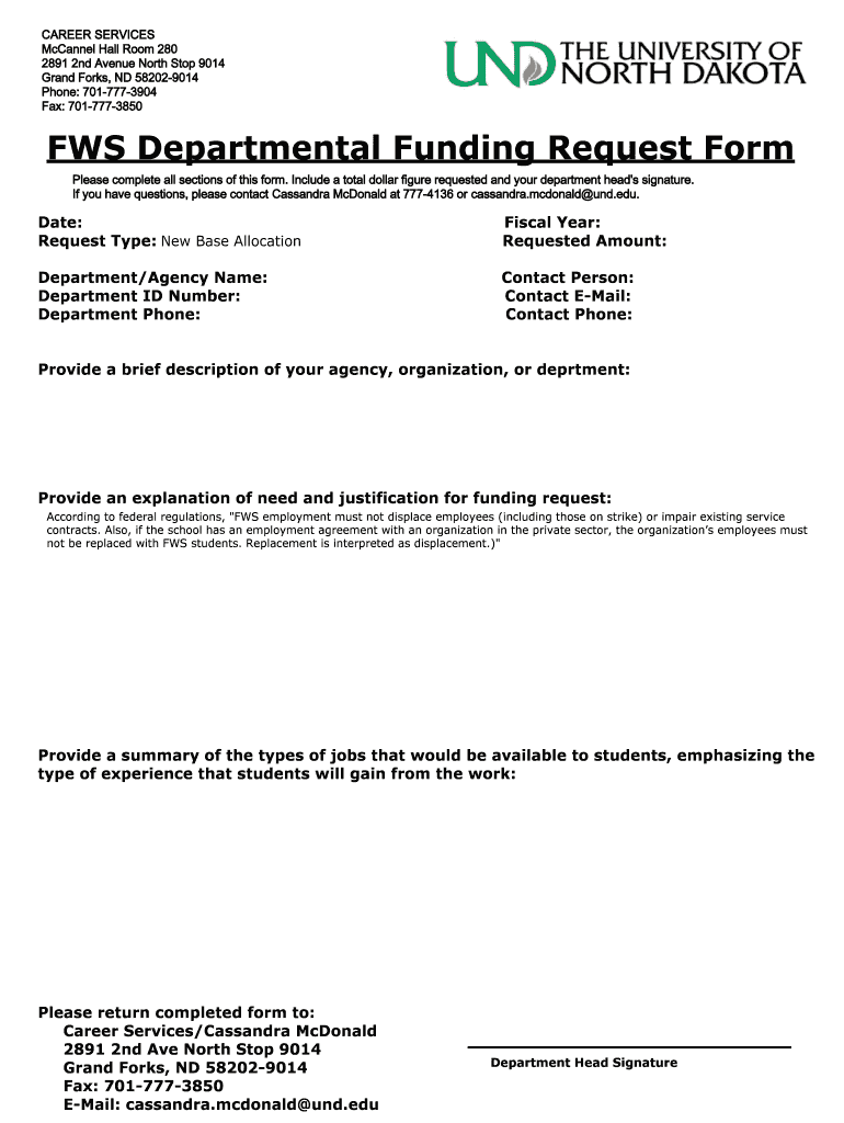 Fillable Online und FWS Departmental Funding Request Form Fax Email ...