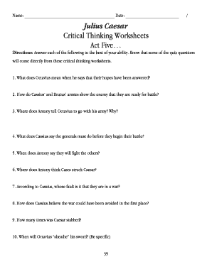 Fillable Online greensburgsalem Julius Caesar Critical Thinking ...