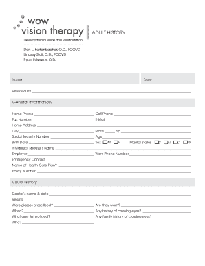Fillable Online wowvision ADULT HISTORY - WOW Vision Therapy Fax Email ...