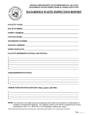Fillable Online azdeq HAZARDOUS WASTE INSPECTIONS & COMPLIANCE UNIT Fax ...