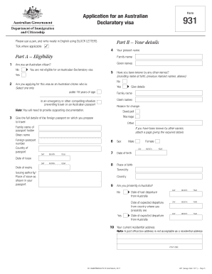 Fillable Online Application for an Australian Declaratory visa Form 931 ...