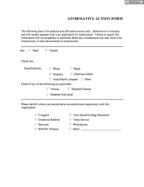 Fillable Online workforcesnohomish AFFIRMATIVE ACTION FORM - Workforce ...