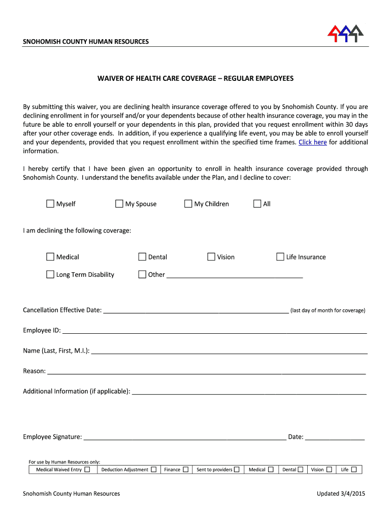 Fillable Online WAIVER OF HEALTH CARE COVERAGE REGULAR EMPLOYEES Fax ...