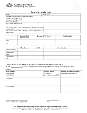 Fillable Online Technology Intake Form - Clarke Schools for Hearing and ...
