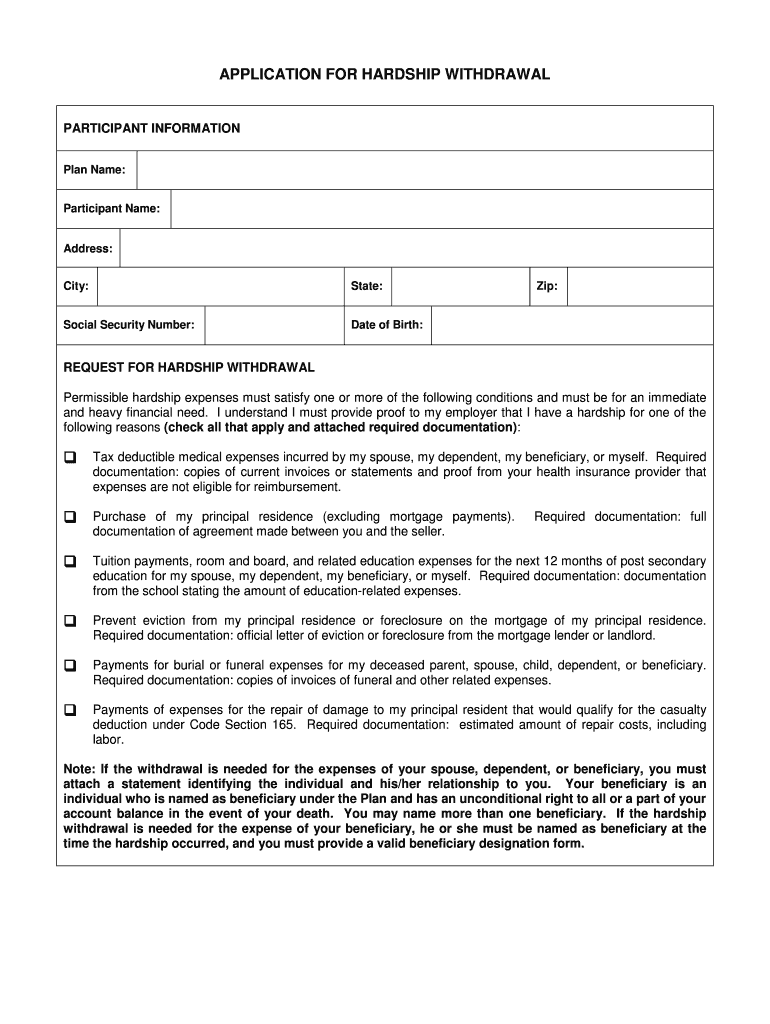Fillable Online APPLICATION FOR HARDSHIP WITHDRAWAL Fax Email Print ...
