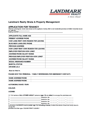 Fillable Online Landmark Realty Strata Property Management APPLICATION ...