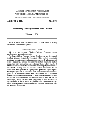 Fillable Online leginfo ca ASSEMBLY BILL No 1838 Fax Email Print ...