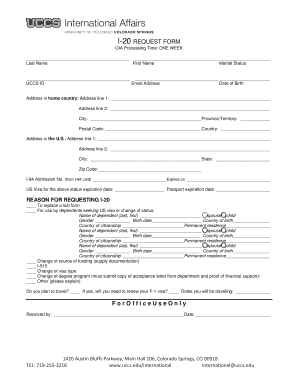 Fillable Online uccs I-20 REQUEST FORM - UCCS Home - University of Fax ...