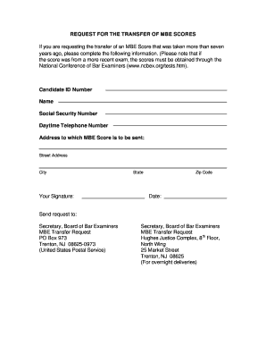 Fillable Online REQUEST FOR THE TRANSFER OF MBE SCORESPDF Fax Email ...