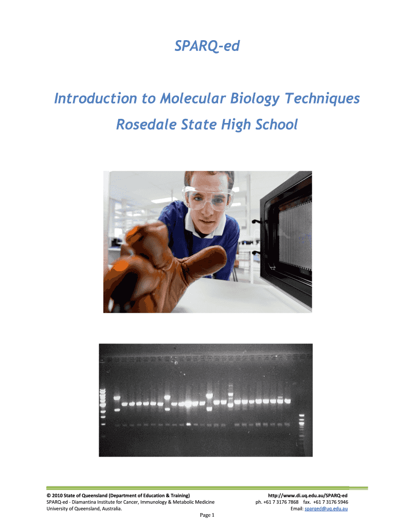 Fillable Online di uq edu SPARQ-ed Introduction to Molecular Biology Techniques Fax Email Print ...