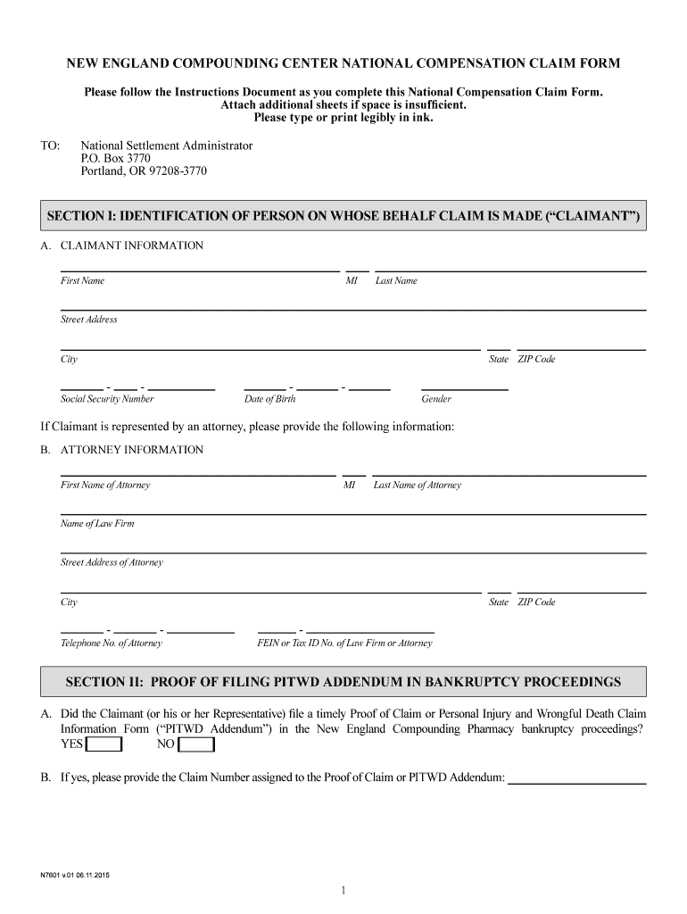 Fillable Online BNationalb Compensation bClaim Formb - NECC bNationalb ...