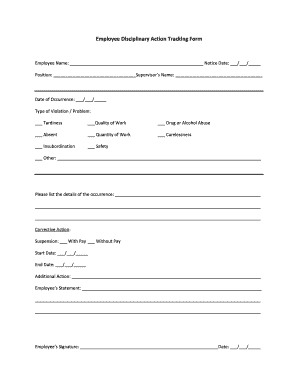 Fillable Online Employee Disciplinary Action Tracking Form Fax Email ...