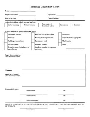Fillable Online Employee Disciplinary Report - emporia-kansasgov Fax ...