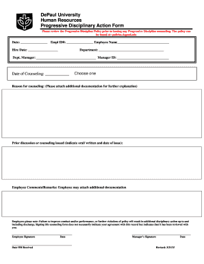 Fillable Online Progressive Disciplinary Action Form Fax Email Print ...