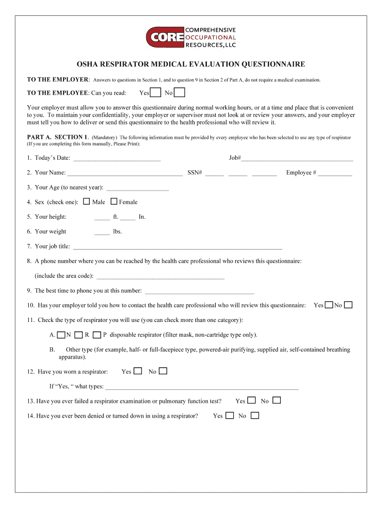 Fillable Online Osha respirator bmedical evaluationb questionnaire ...