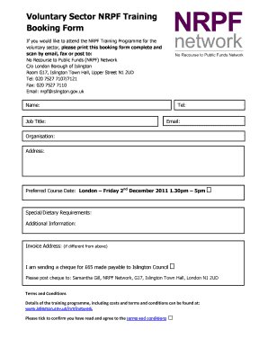 Fillable Online Voluntary sector NRPF Training Booking form Fax Email ...