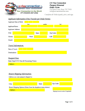 Fillable Online Travel Visa Order Form - US VISA CONNECTION PASSPORT ...