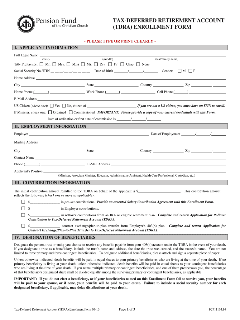 Fillable Online pensionfund (TDRA) ENROLLMENT FORM Fax Email Print ...