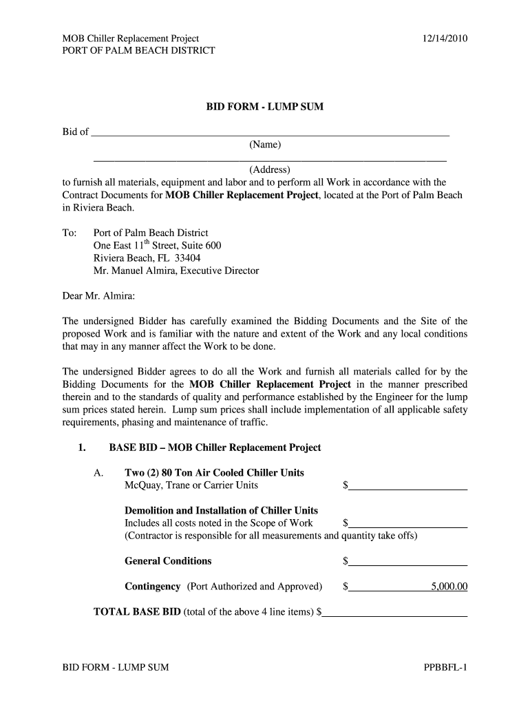 Fillable Online BID FORM - LUMP SUM - Port of Palm Beach Fax Email Print - pdfFiller