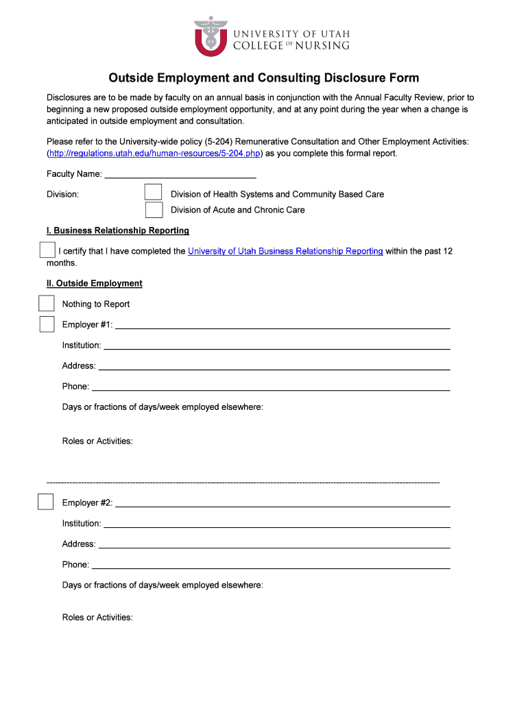 Fillable Online Outside Employment and Consulting Disclosure Form Fax ...