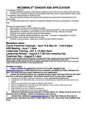 Fillable Online INCOMING 8th GRADER ASB APPLICATION Fax Email Print ...