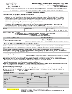 Fillable Online Non OSAP Undergraduate FNA Form Fax Email Print - pdfFiller