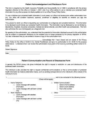 Fillable Online Patient Acknowledgement and Disclosure Form Fax Email ...