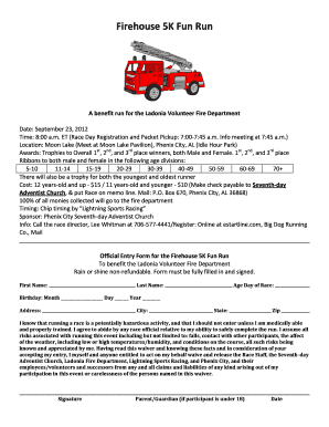 Fillable Online Firehouse 5K Fun Run Fax Email Print - pdfFiller
