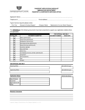 Fillable Online PASSPORT APPLICATION CHECKLIST IMMIGRATION DEPARTMENT ...