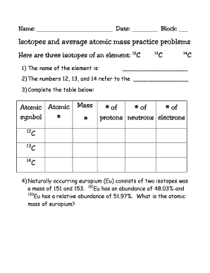 Fillable Online Isotopes and average atomic mass practice problems Fax ...