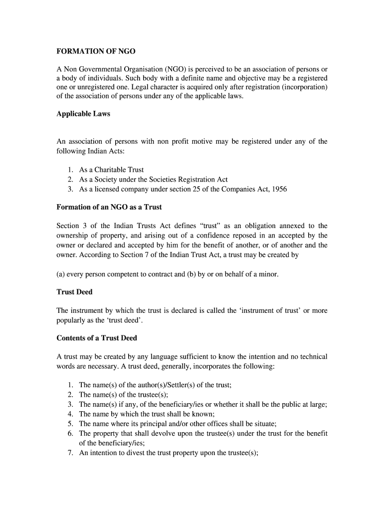 Fillable Online FORMATION OF NGO Fax Email Print - pdfFiller