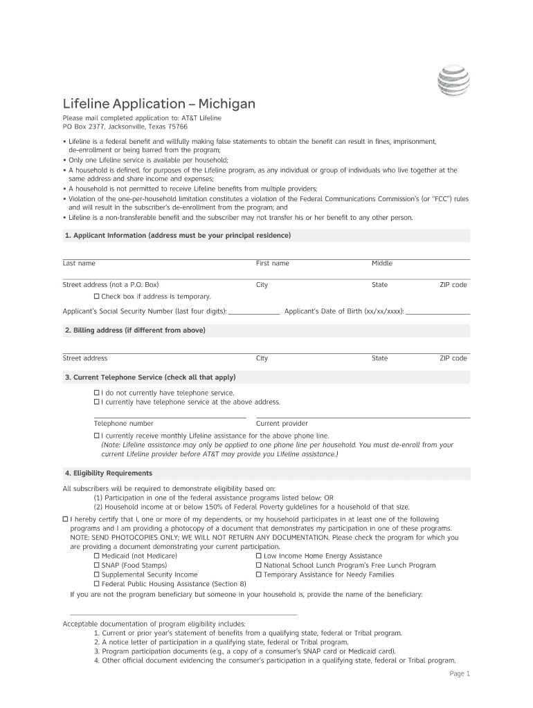 Fillable Online Lifeline Application Michigan - ATT - DIRECTV Fax Email ...