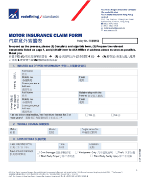Fillable Online MOTOR INSURANCE CLAIM FORM - axacomhk Fax Email Print ...