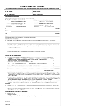 Fillable Online RESIDENTIAL FORM OF OFFER TO PURCHASE Fax Email Print ...