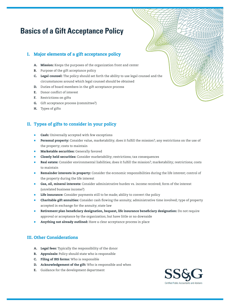 Fillable Online afpneo Basics of a Gift Acceptance Policy - AFP ...