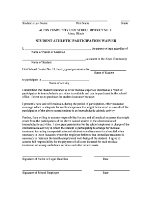 Fillable Online ahs altonschools STUDENT ATHLETIC PARTICIPATION WAIVER ...