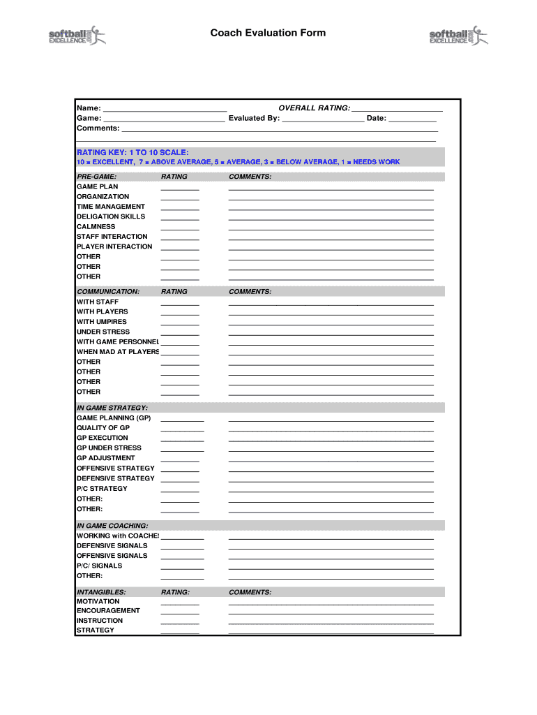 Fillable Online Coach Evaluation Form - assetssoftballorgau Fax Email ...
