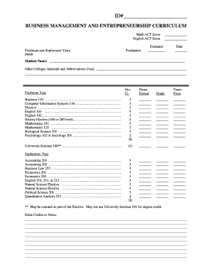 Fillable Online BUSINESS MANAGEMENT AND ENTREPRENEURSHIP CURRICULUM Fax ...