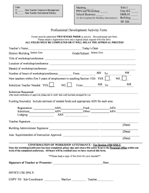 Fillable Online swartzcreek SP ED Professional Development Activity ...