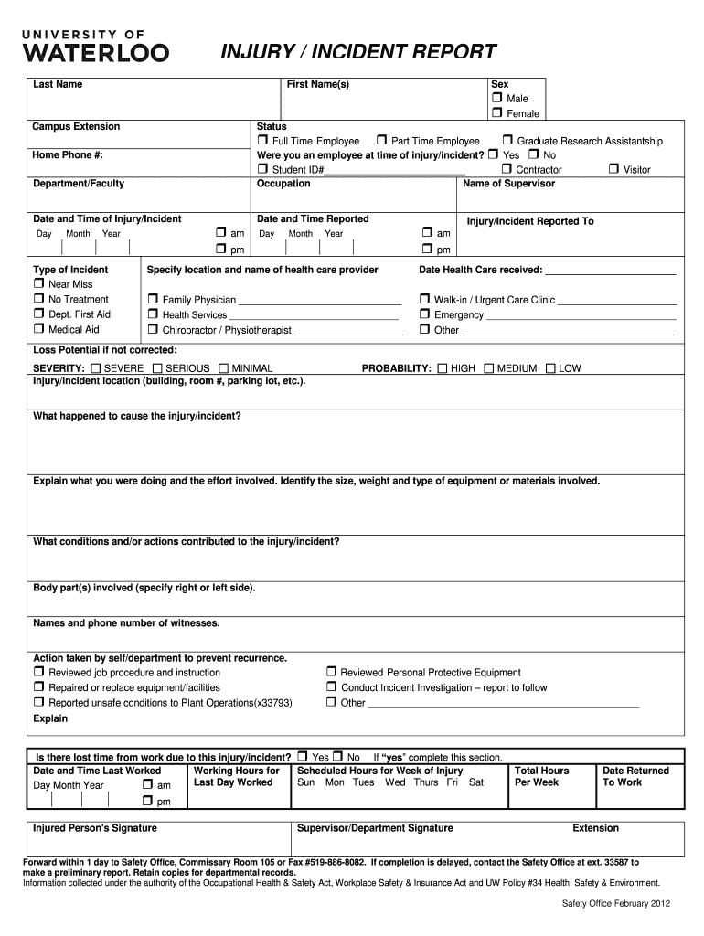 Fillable Online INJURINCIDENT REPORT Fax Email Print - pdfFiller