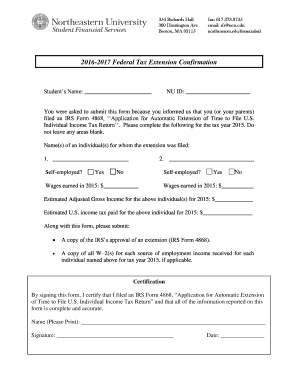Fillable Online northeastern Federal Tax Extension Confirmation 1617 ...
