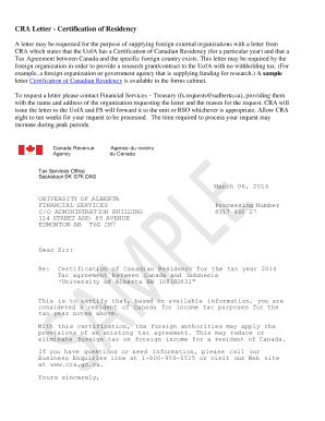 Fillable Online CRA Letter - Certification of Residency Fax Email Print - pdfFiller